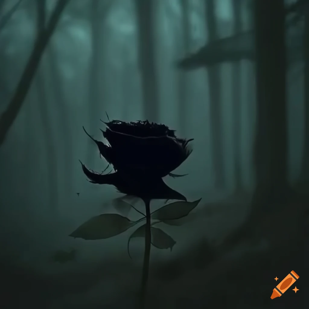 Black rose in a creepy forest with a full moon on Craiyon