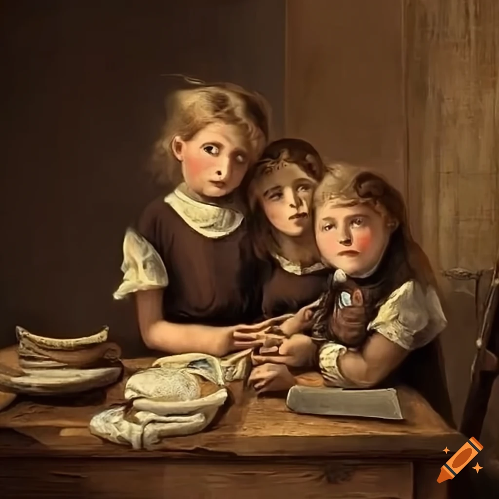 Artistic representation of children working in a crowded workhouse on ...