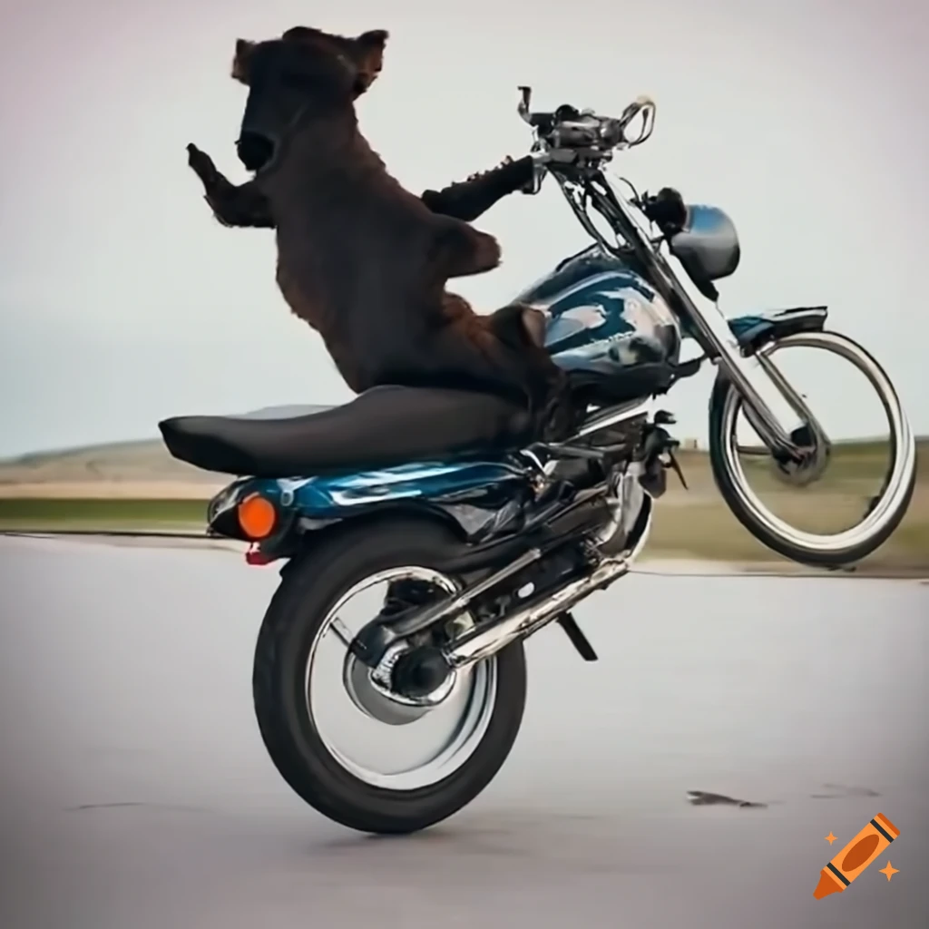 Dog doing a wheelie on a motorcycle on Craiyon