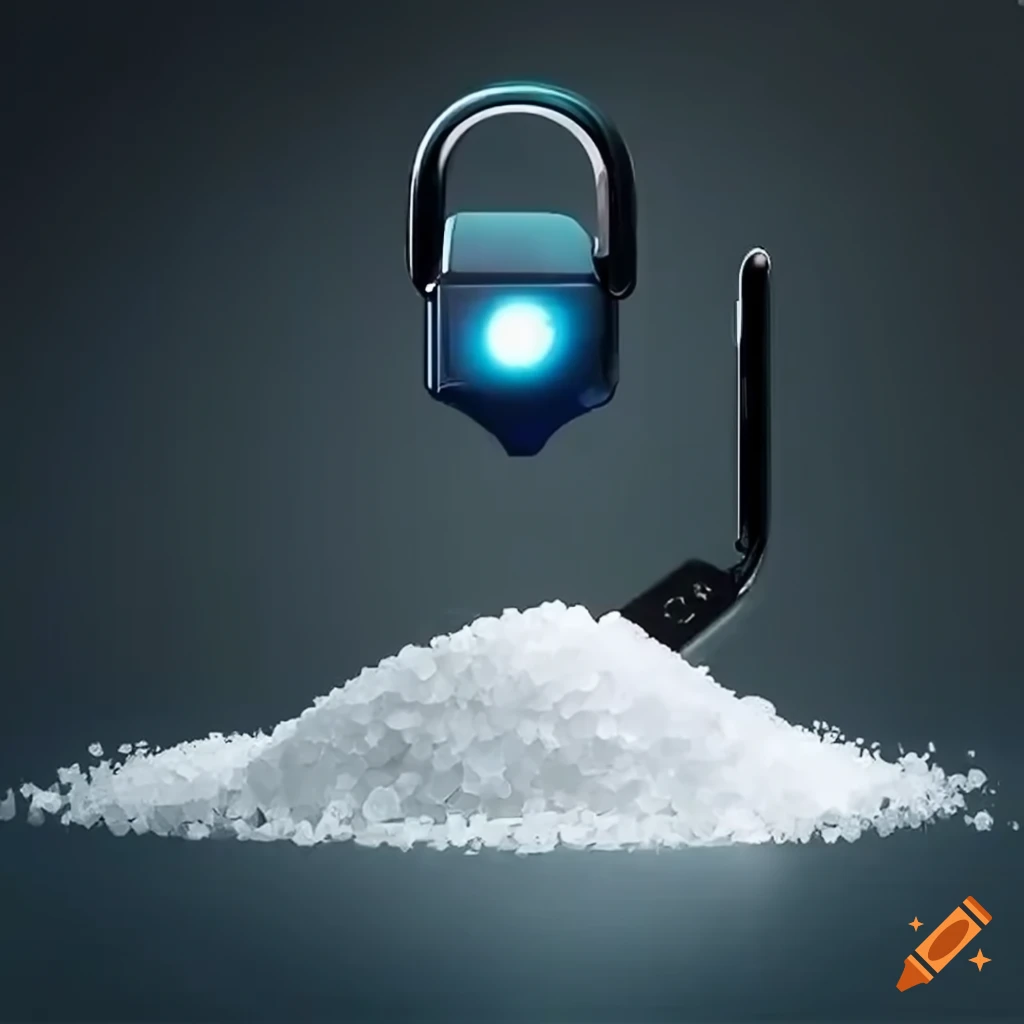 Illustration of salt and hashing for passcode protection on Craiyon