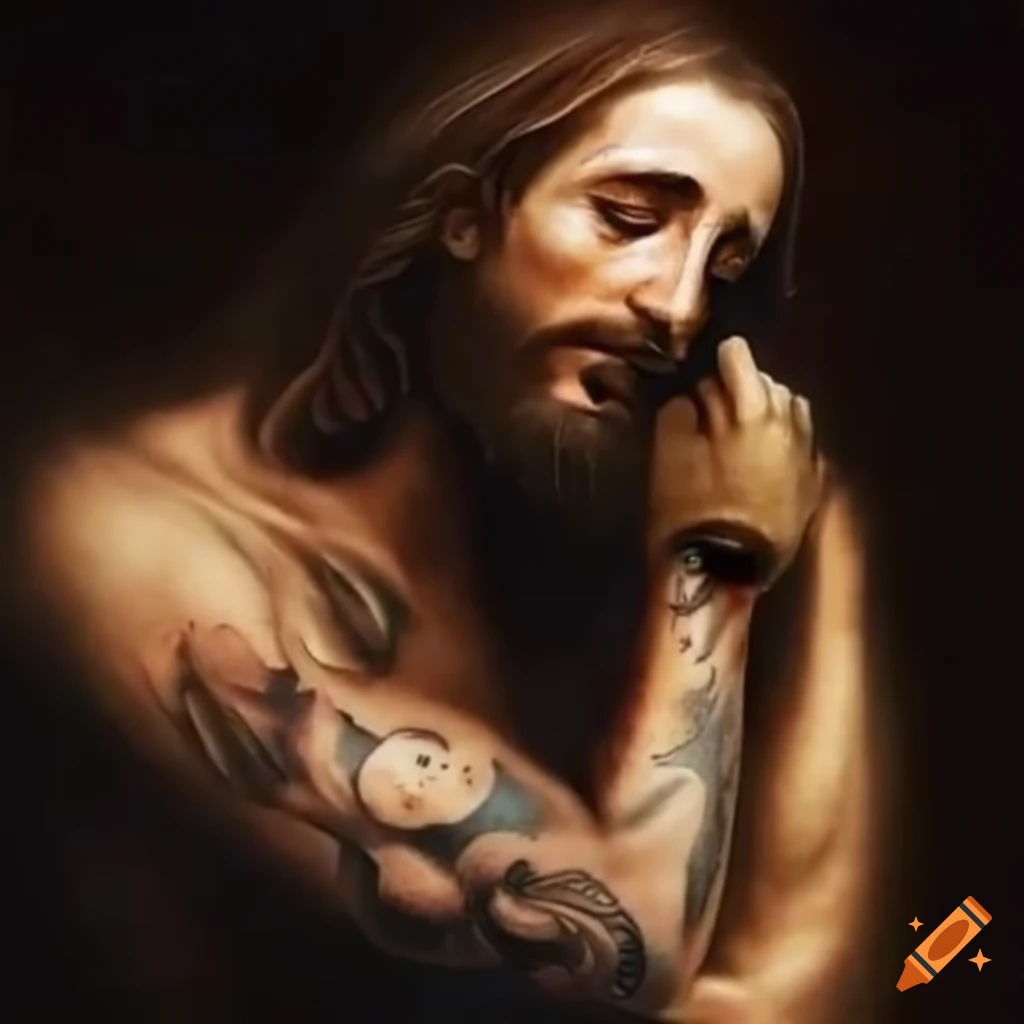 Alternative depiction of jesus with tattoos and smoking