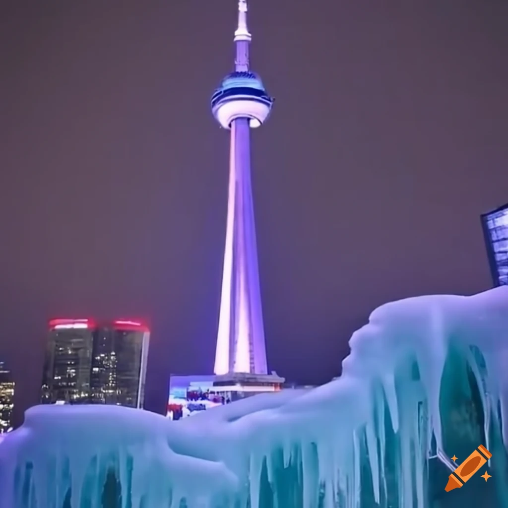 Frozen ice on the cn tower in toronto on Craiyon
