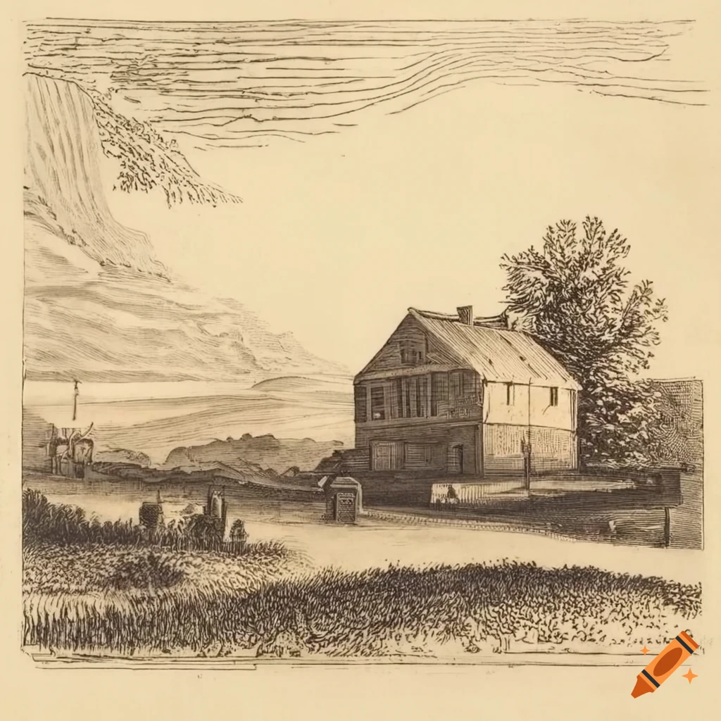 17th century etching of a farm on Craiyon