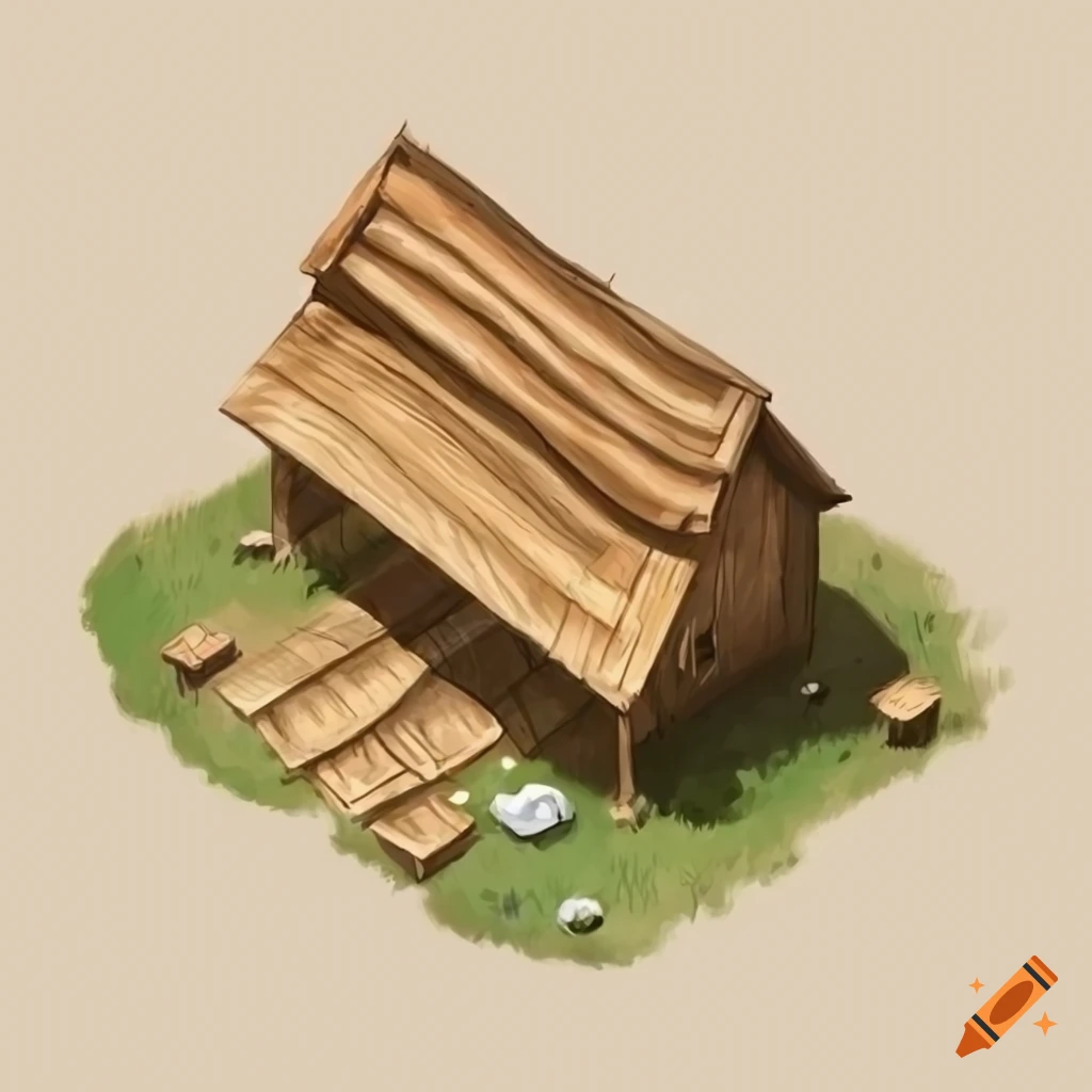 Isometric view of a realistic wooden hut on Craiyon