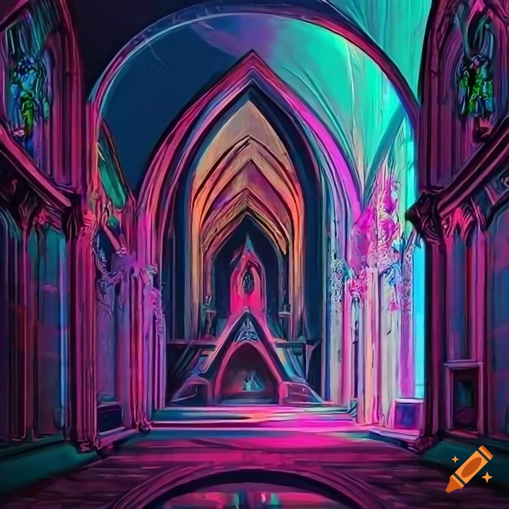 Dimensional rift large gate with retrowave colors on Craiyon