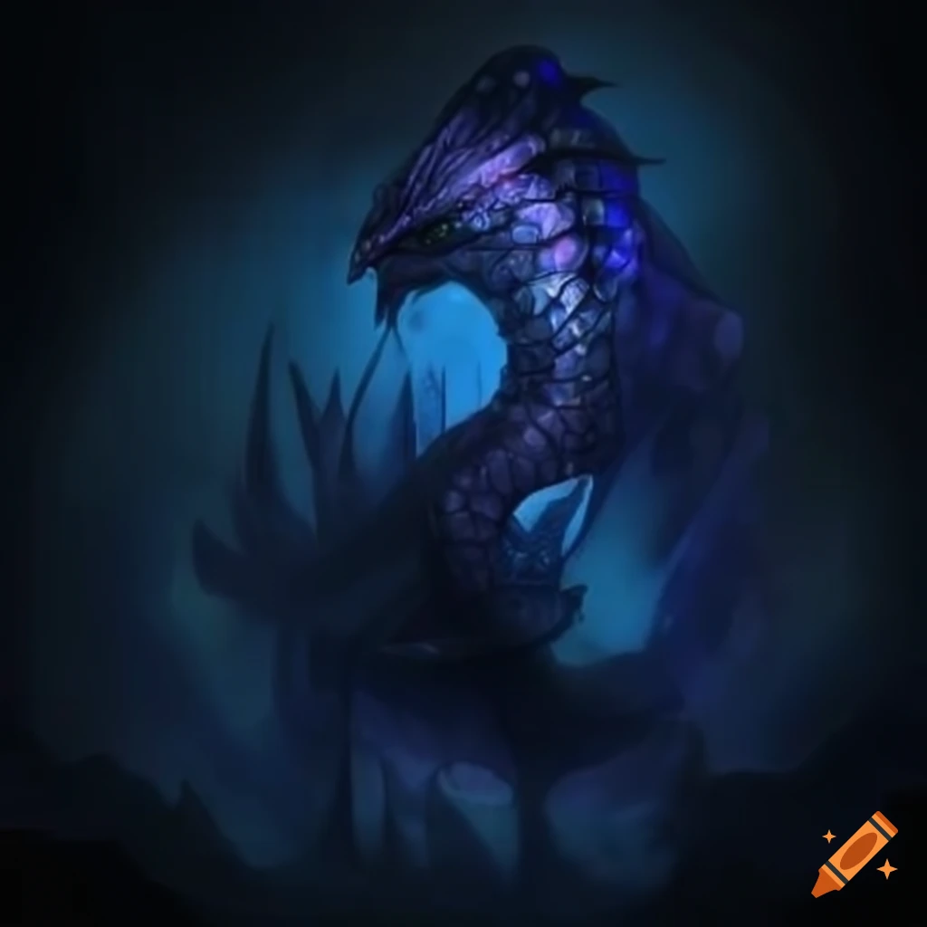 Dark fantasy art of a navy blue leviathan