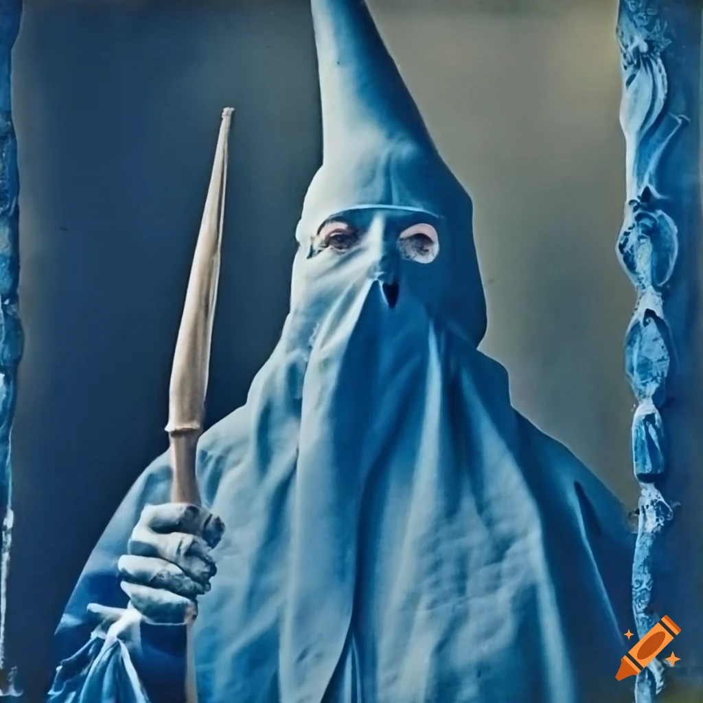 Catholic Penitents in robes and hoods inside a charnal house on Craiyon