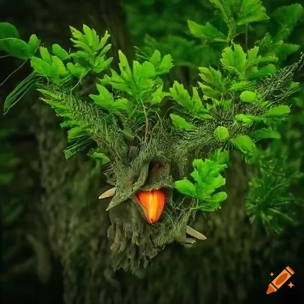 Hyper-realistic tree bark sculpture of a humanoid monster on Craiyon