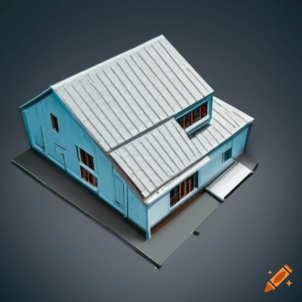 Isometric view of a high-quality realistic metal house