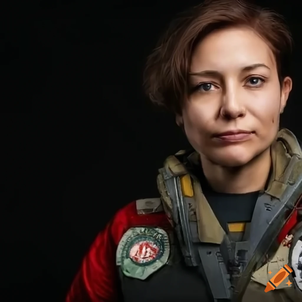 Portrait of a scarred female Battletech pilot on Craiyon