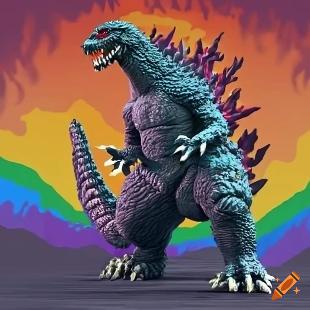 Godzilla in rainbow colors on Craiyon
