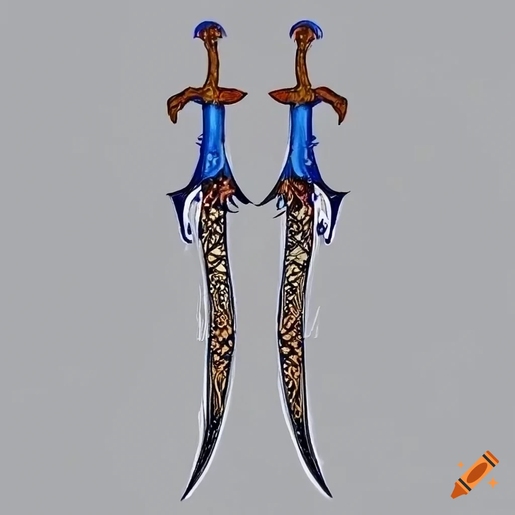 African-inspired sketches of twin swords with blue star carvings on Craiyon