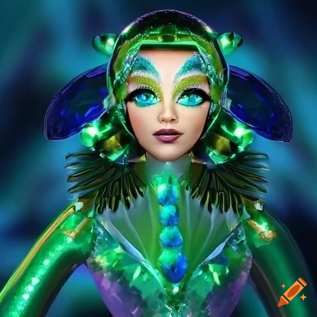 Extreme hyper realistic portrait of a mermaid with emerald and diamond ...