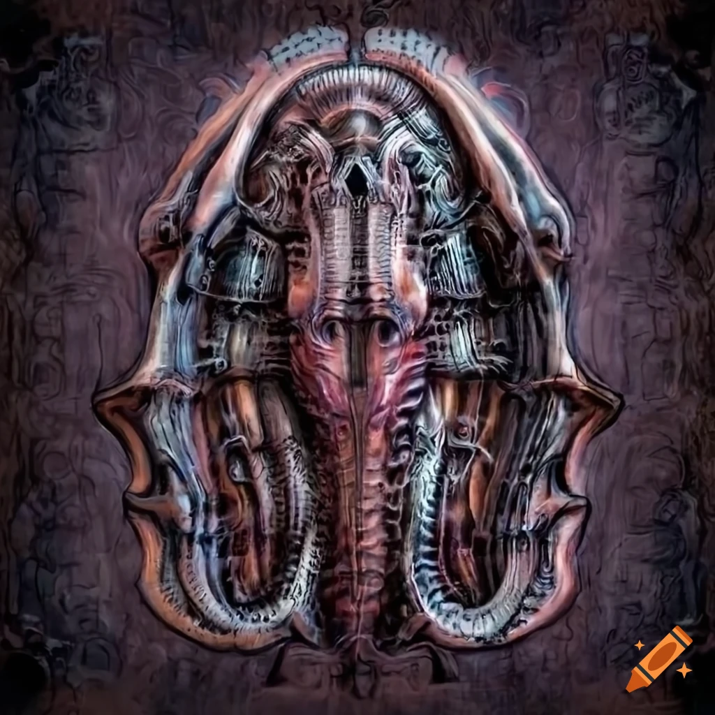 Chrome biomechanical elephant steampunk death mask on textured ...
