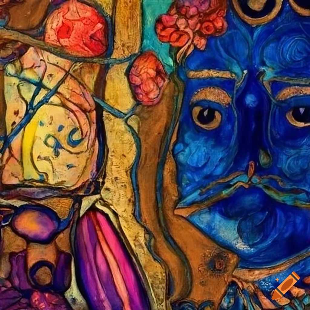 Lapis lazuli block-print of an artist-magician painting