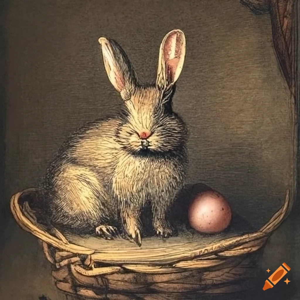 1800s etching of a knight rabbit on Craiyon