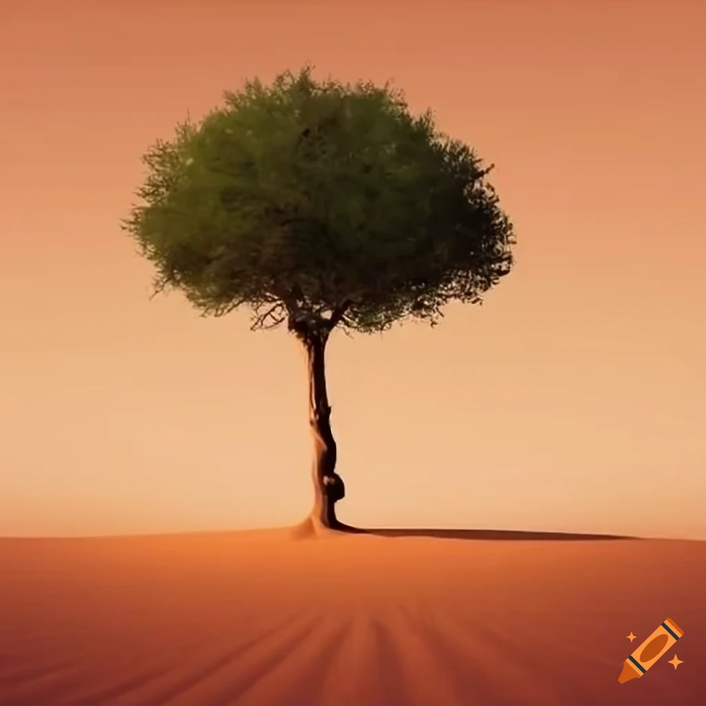 Tree standing alone in a desert