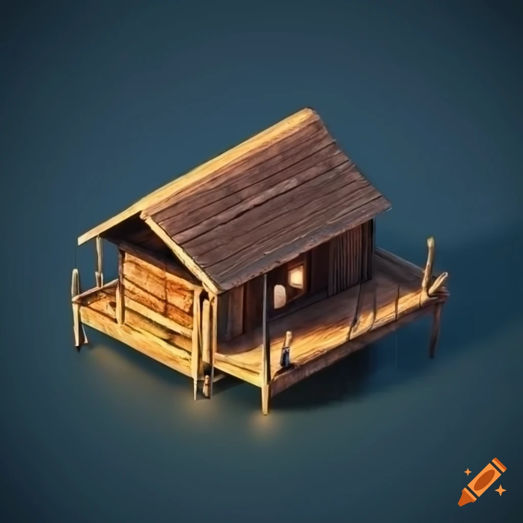Aerial view of a realistic wooden hut