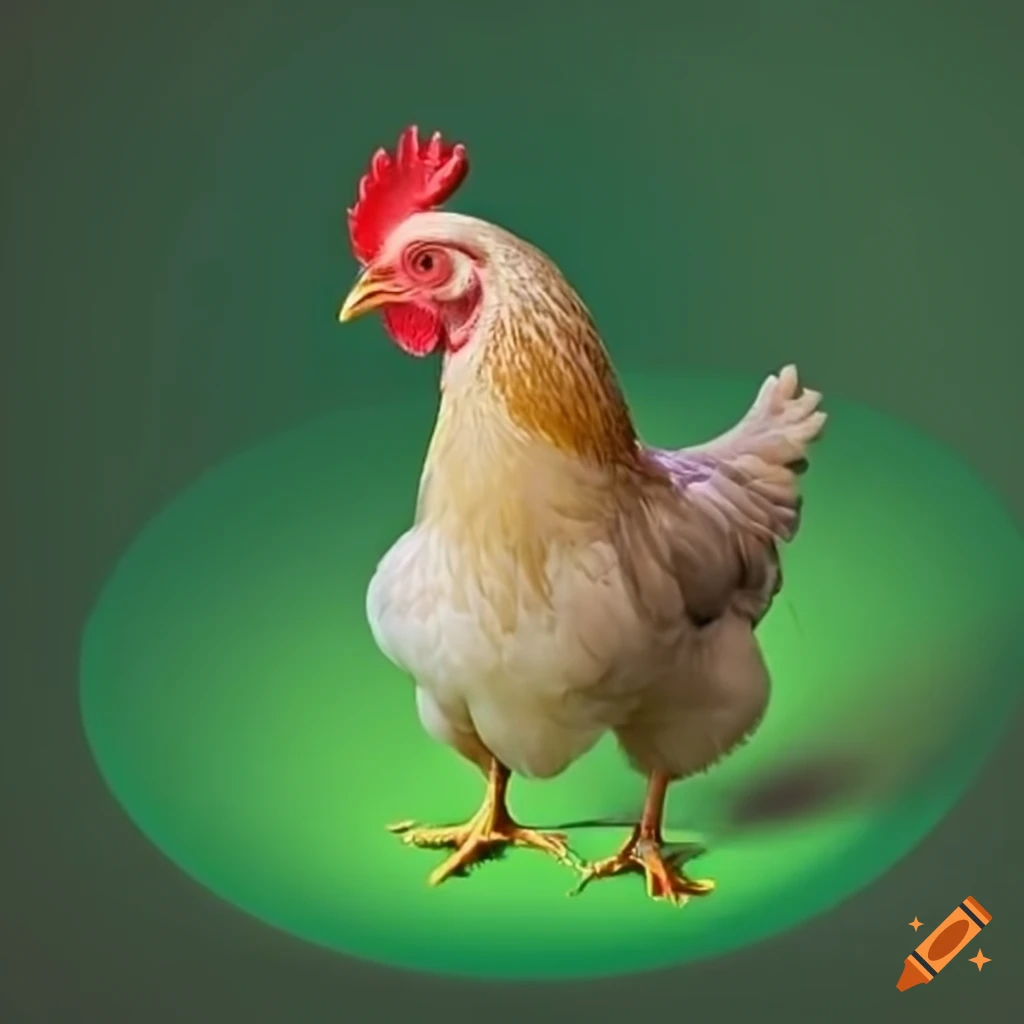 Three docile chickens in a green circle on Craiyon