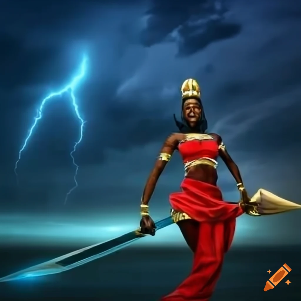 Photograph of african goddess oya in red dress