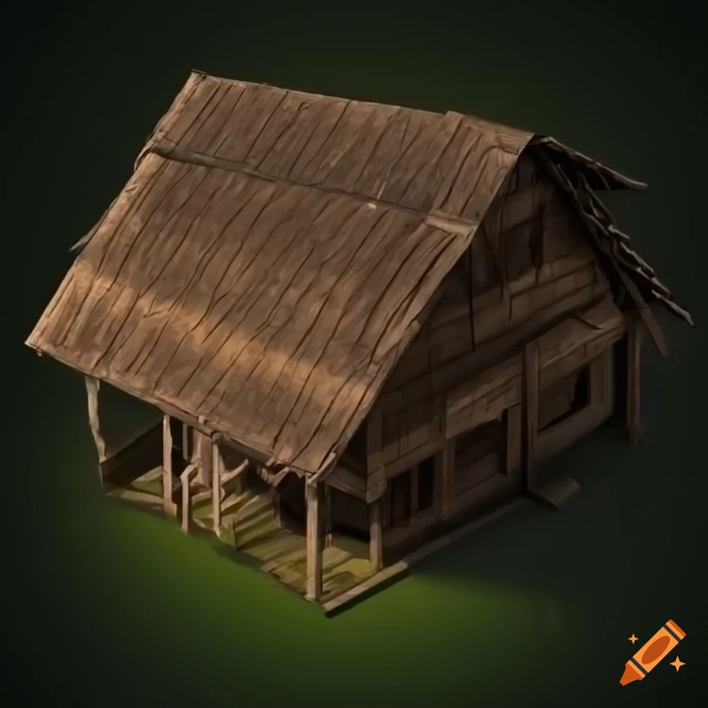 3d model of a simple adobe house with chinese tile roof on Craiyon