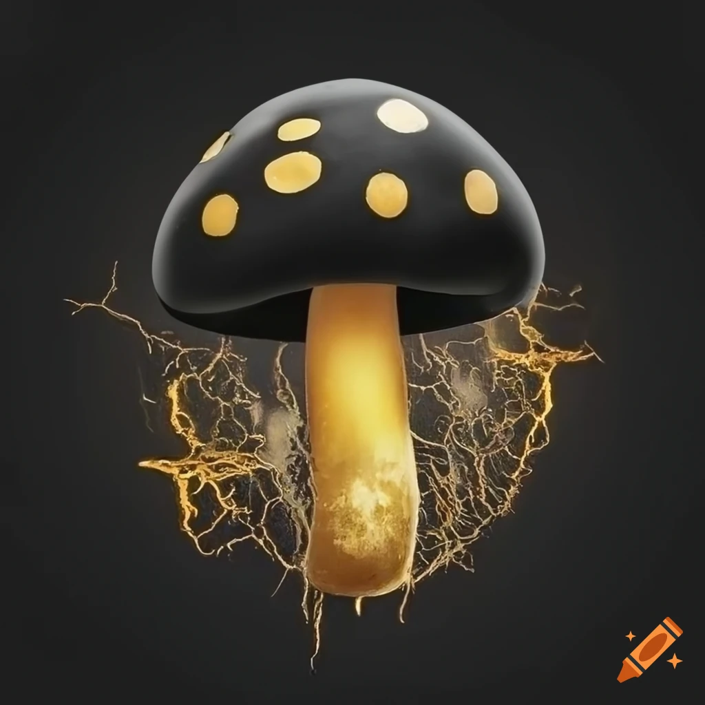 Black and gold mushroom with gold gills and zen circle