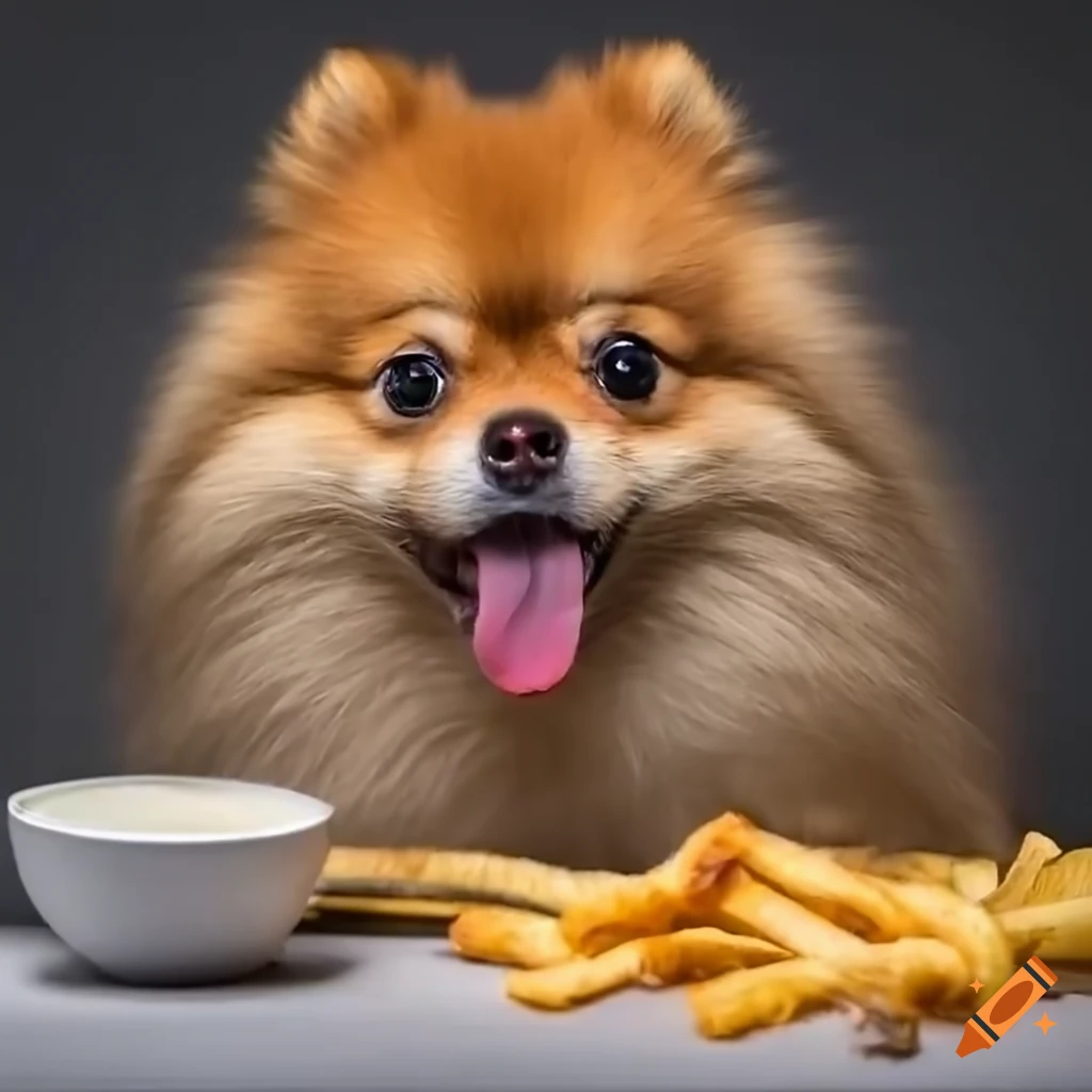 Pomeranian enjoying a french fry on Craiyon