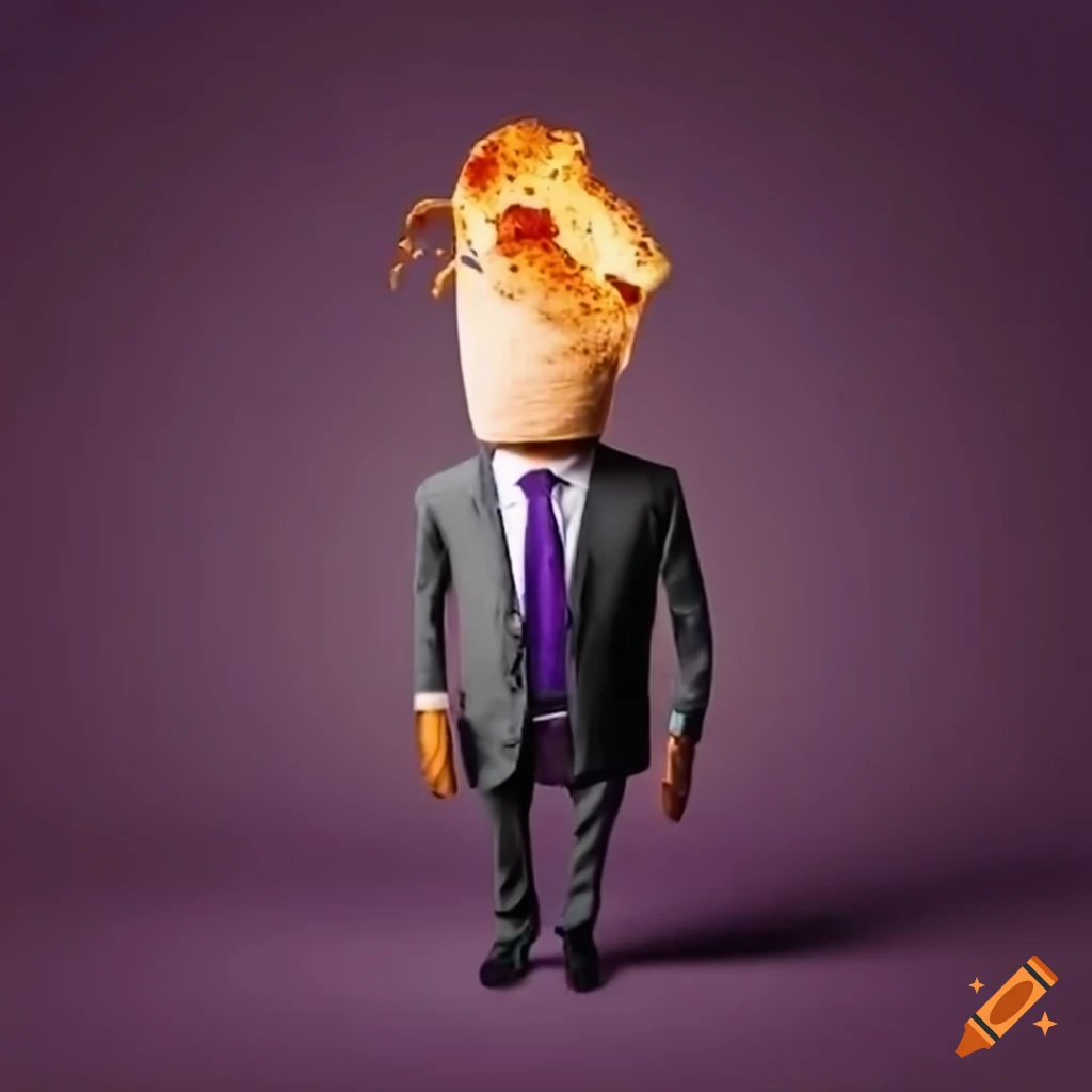 Surreal artwork of a man with bread head and suit on Craiyon