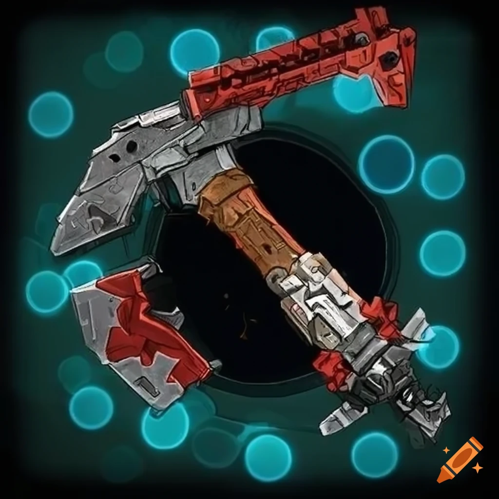 Concept art of modular weapon designs on Craiyon