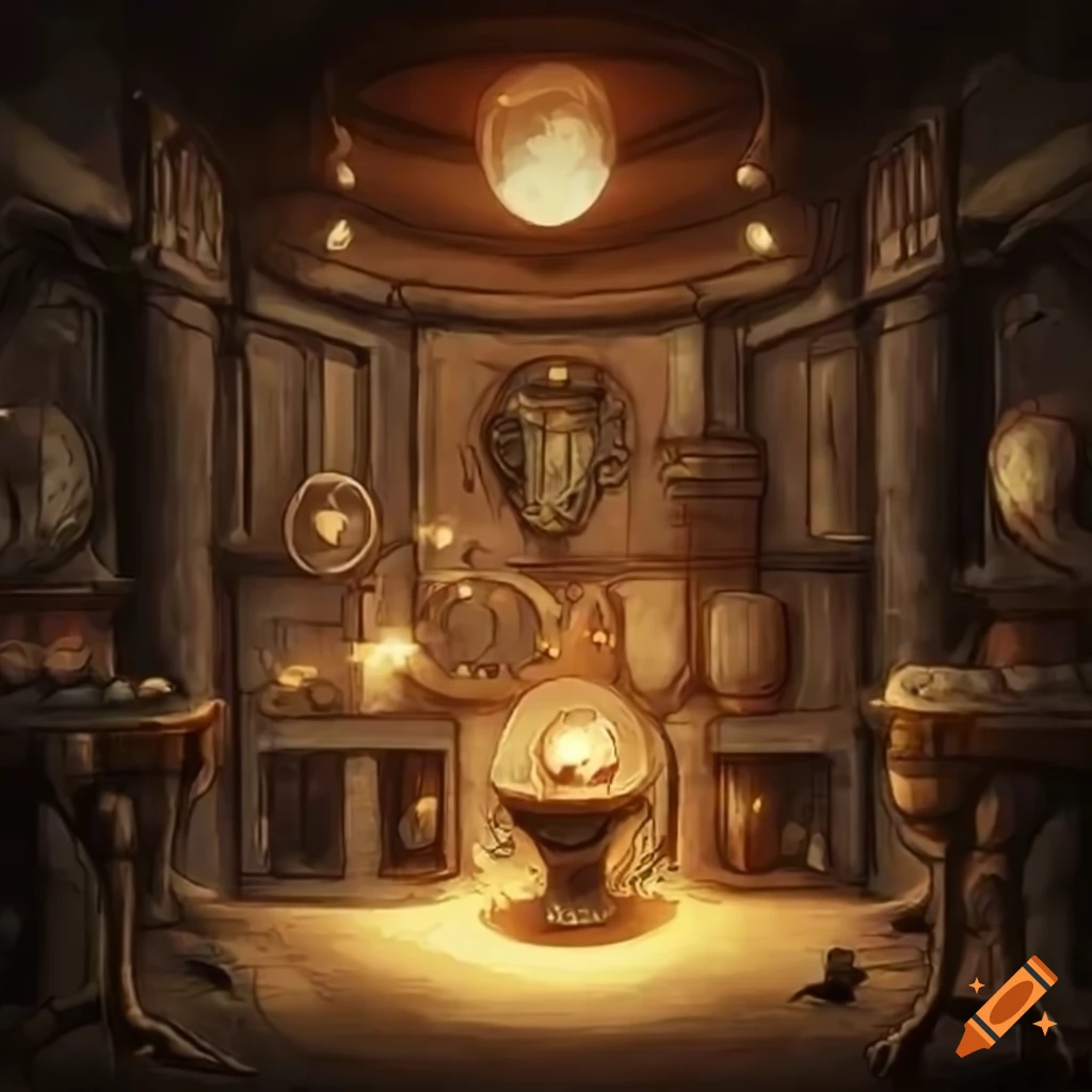 Hand-drawn alchemist lab backdrop on Craiyon
