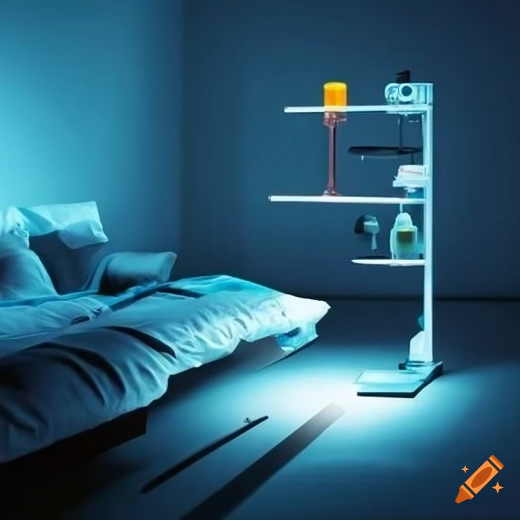 Illuminated white laboratory with a patient on the bed