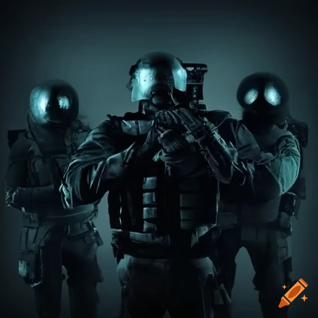 Oblivion swat team posing in a dark room