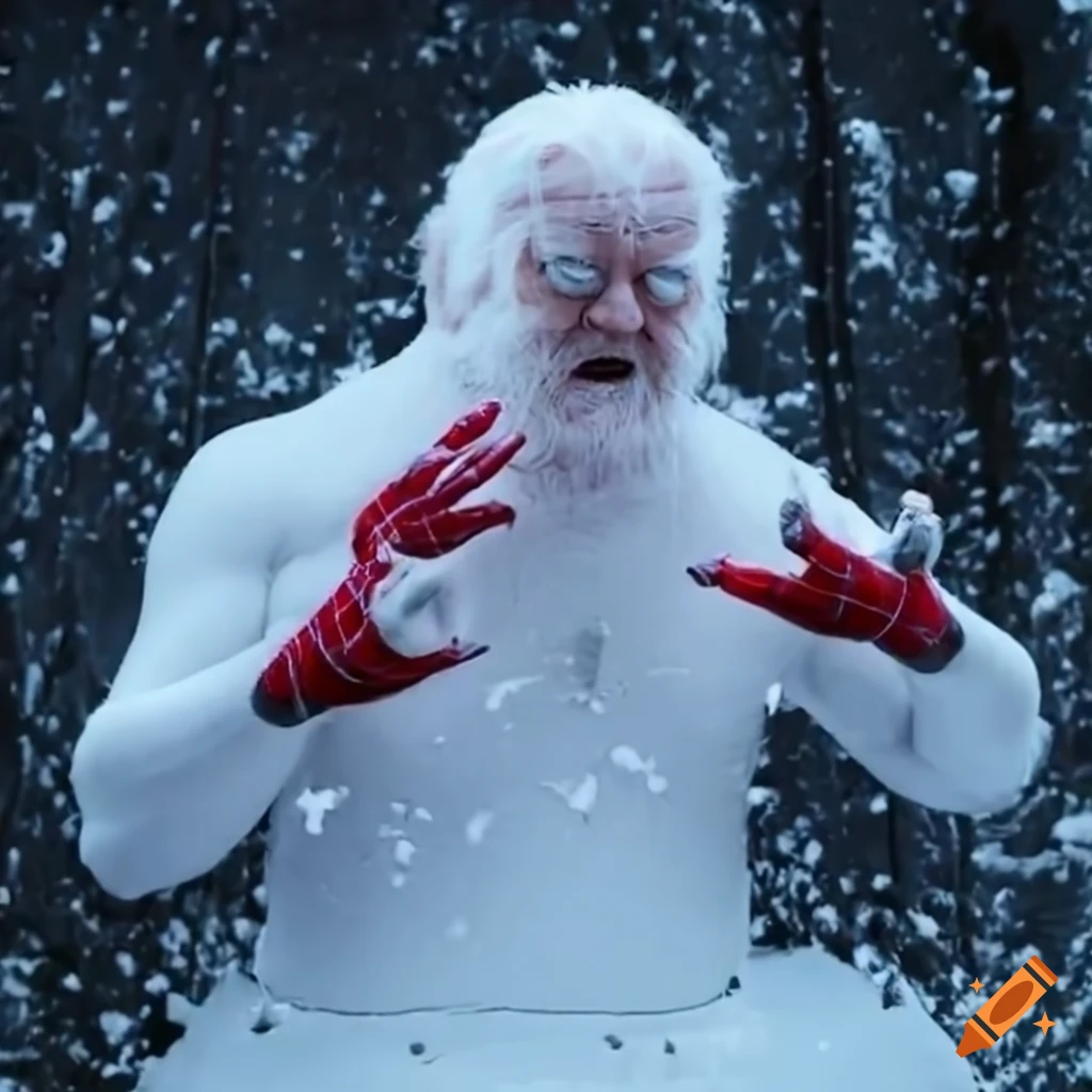 Snow spider-man with hide the pain harold on Craiyon