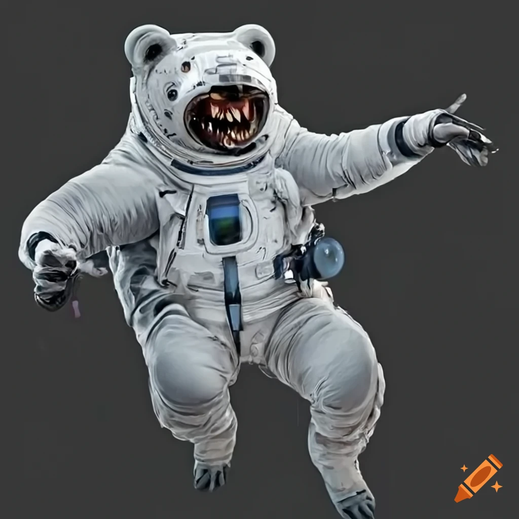 Surreal image of bear astronaut in space