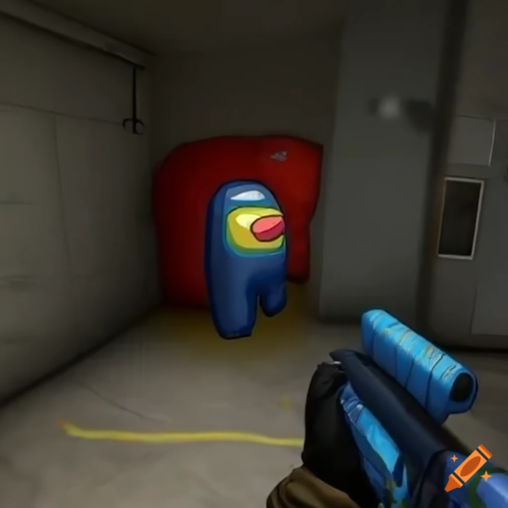 Child wearing an among us inflatable costume in cs:go on Craiyon