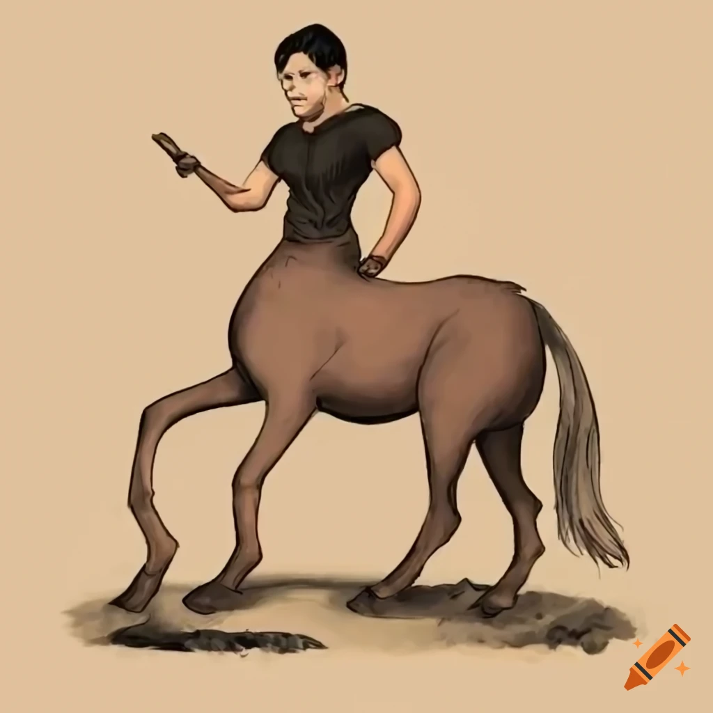 Dark-haired male cow centaur depicted in colored pencil on Craiyon