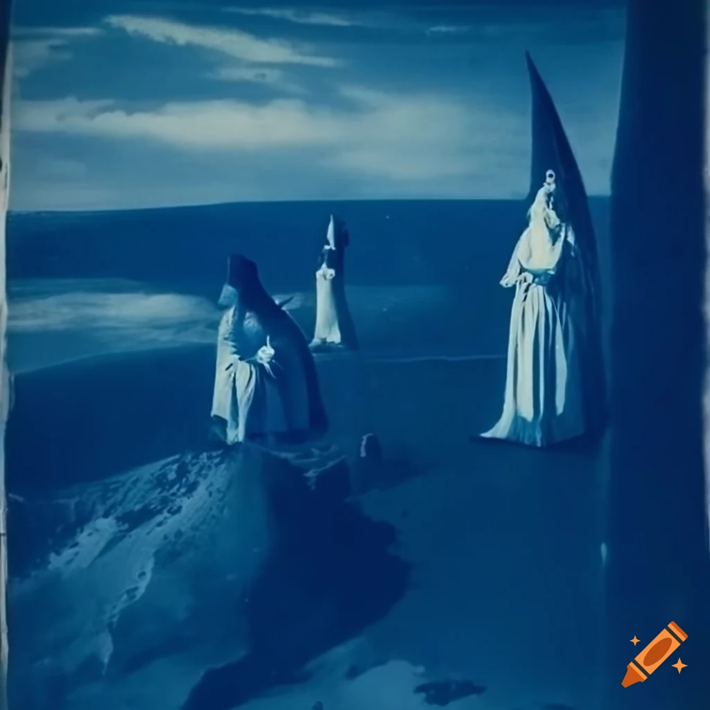 Vintage cyanotype of a beautiful snowy landscape on Craiyon