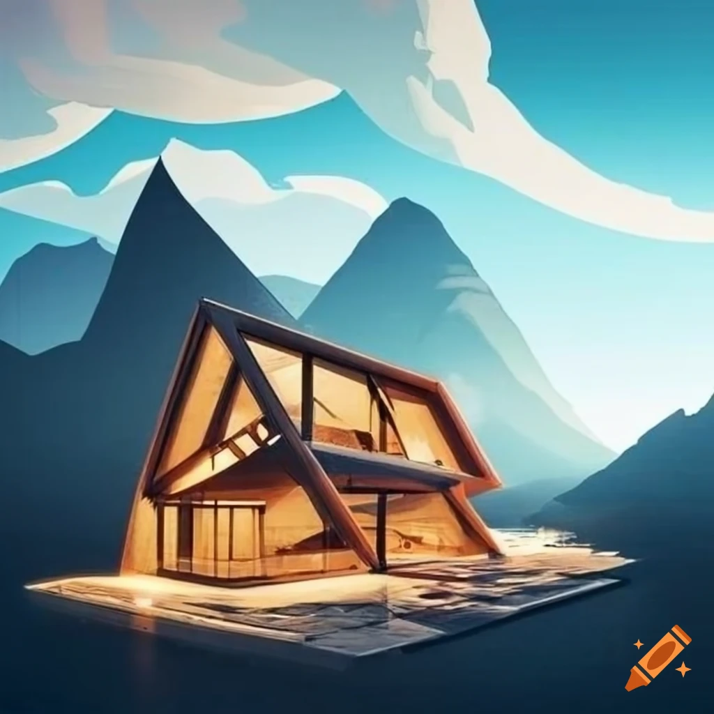 Architectural plans of a restaurant with triangular roof on Craiyon