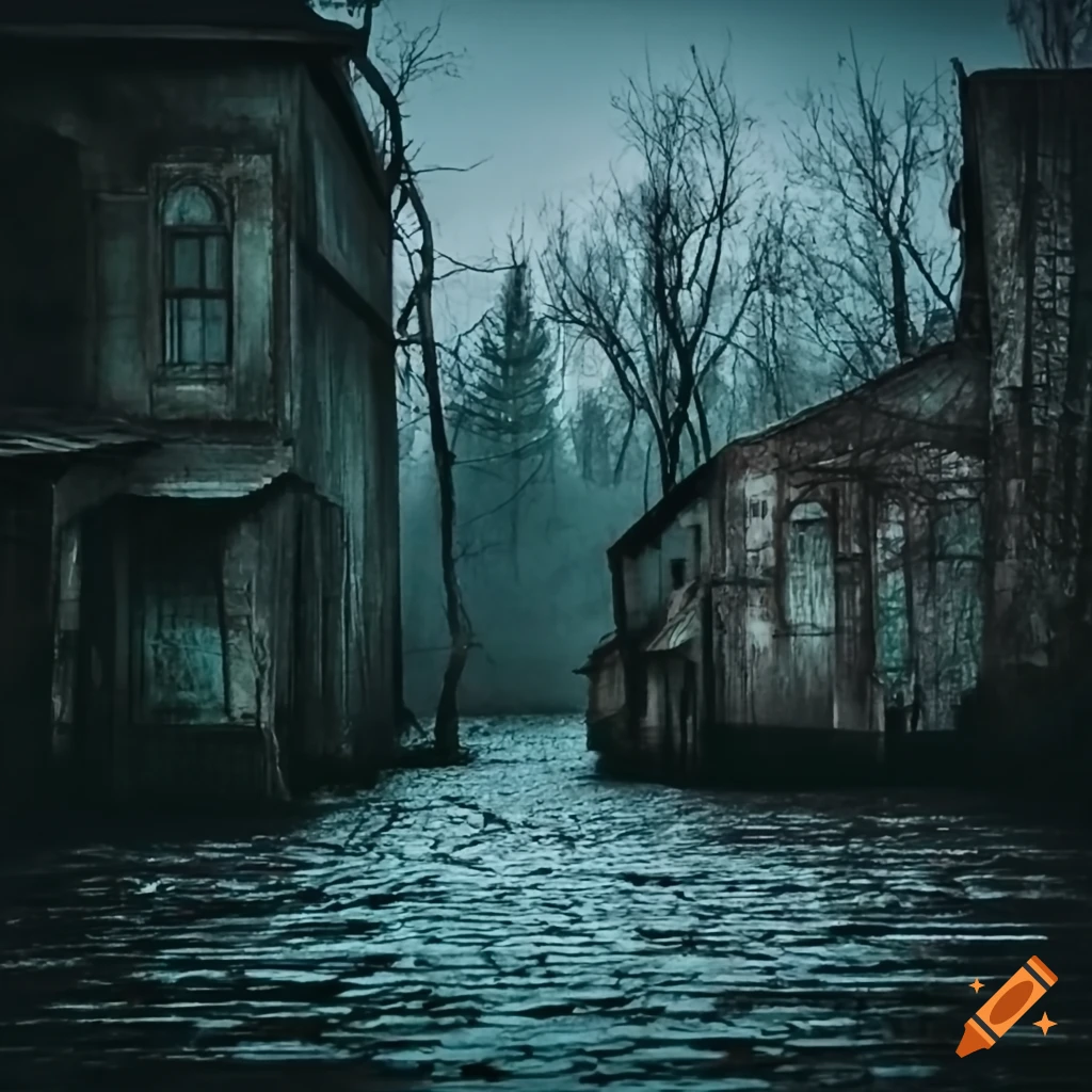 Desolate and creepy town in a swampy area