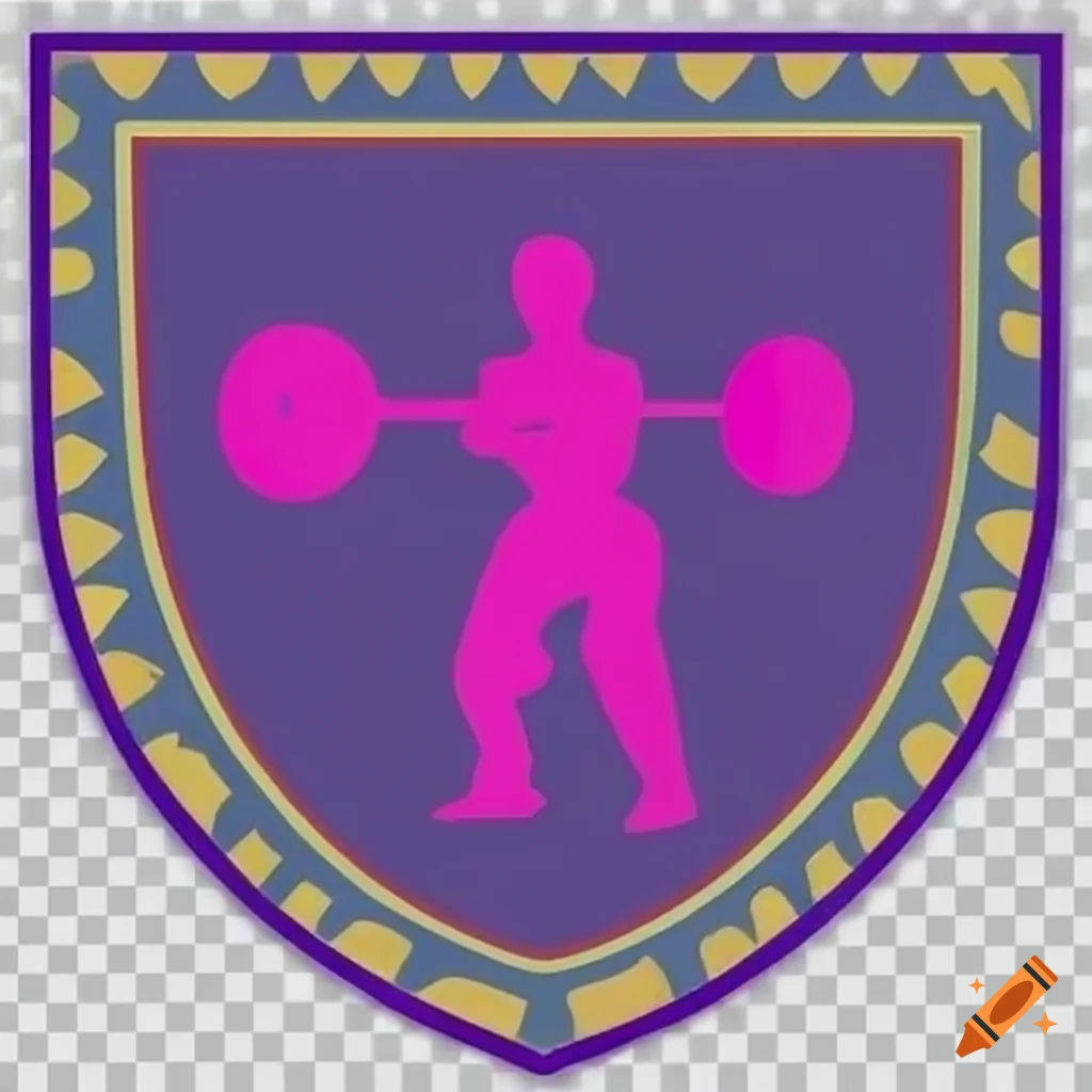 Pink and purple emblem of an arm curling a barbell on Craiyon