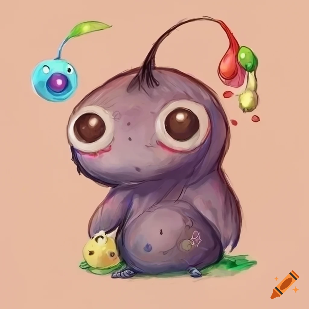 Cute 2d creature drawing inspired by pikmin and ghibli art style on Craiyon