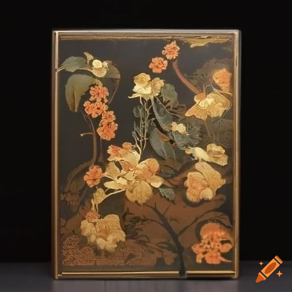 Japanese lacquer box with opal inlay and nature motifs on Craiyon