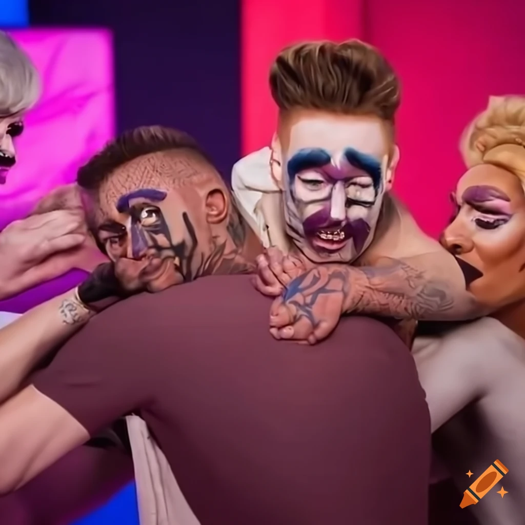 Emotional moment in RuPaul's Drag Race workroom on Craiyon
