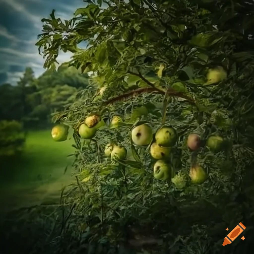 Tree with apples and cannabis plants on Craiyon