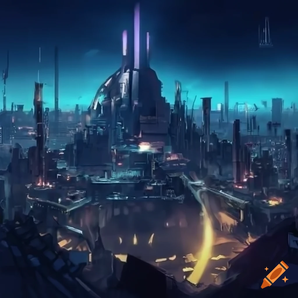 Anime illustration of a futuristic midgar city on Craiyon