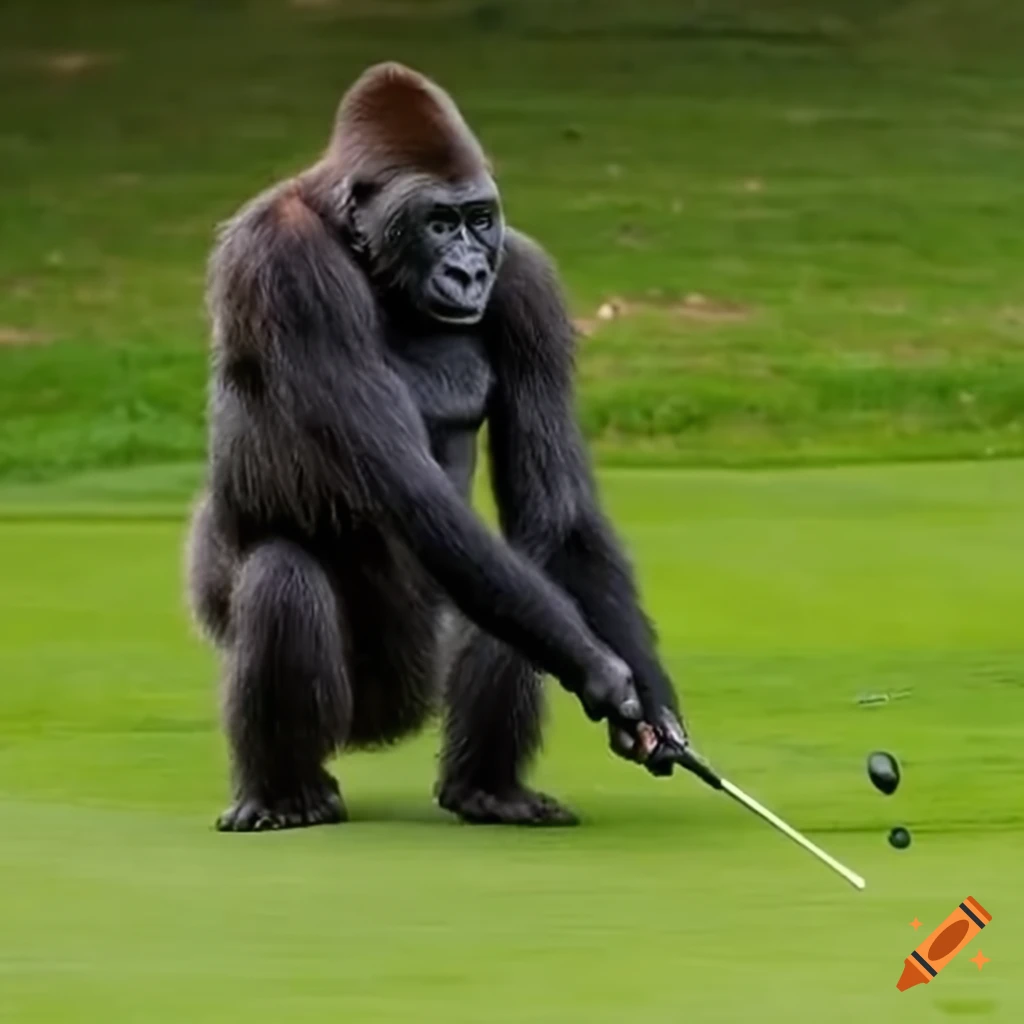 Funny image of a gorilla playing golf on Craiyon