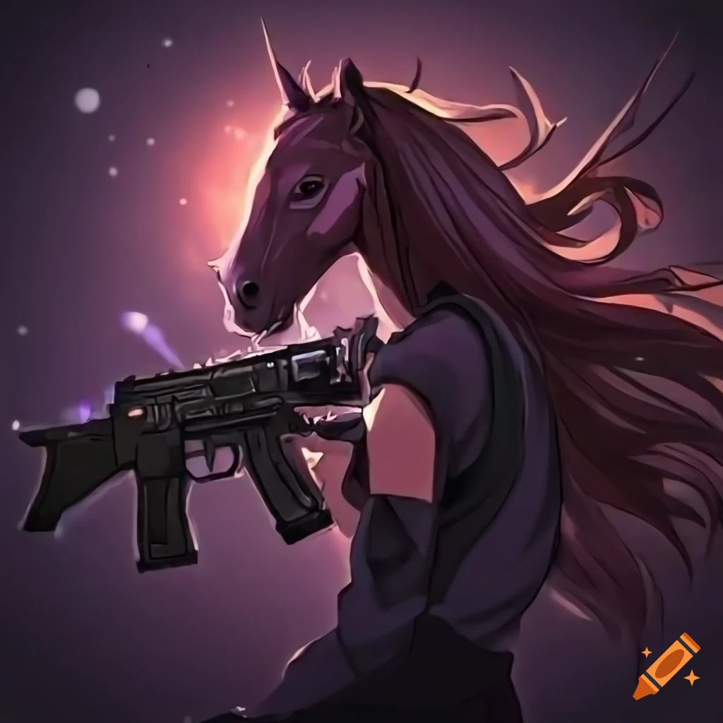 Anime horse holding a gun