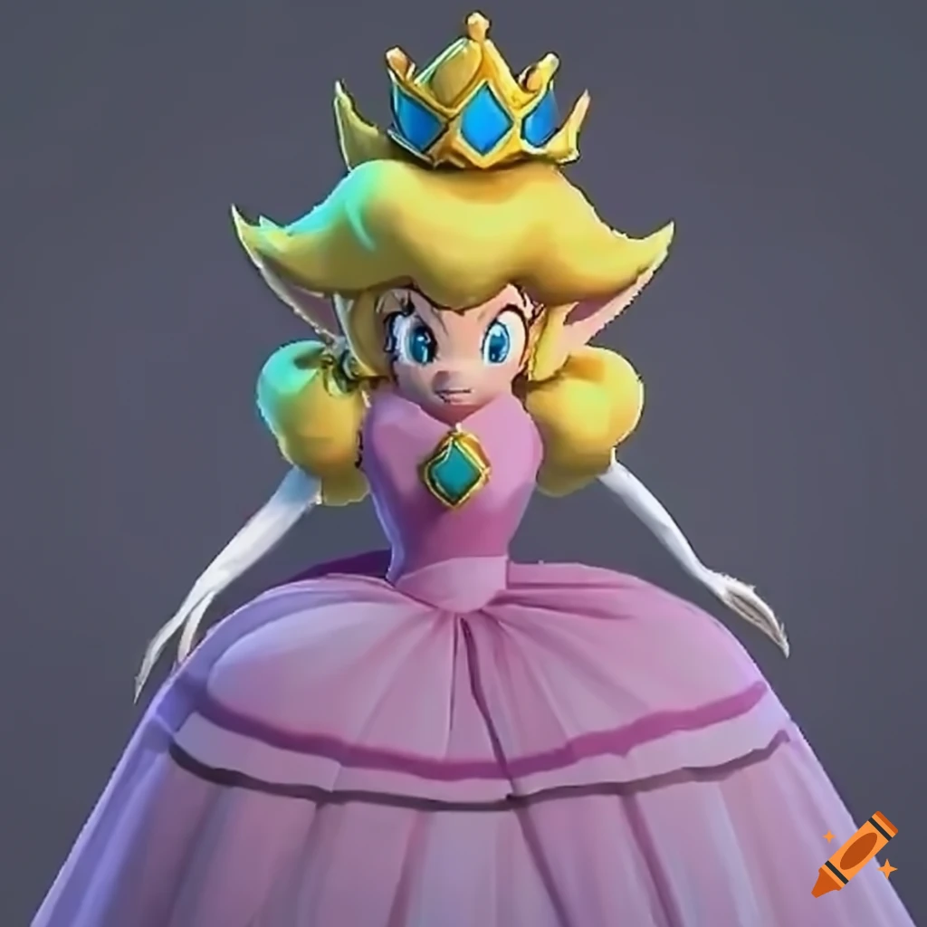 Princess Peach in a beautiful ballgown descending a grand staircase on ...