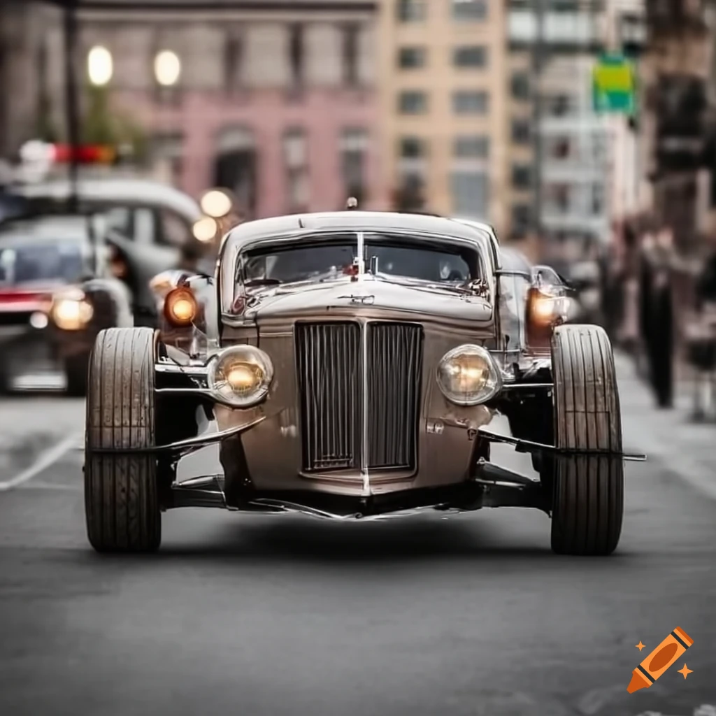 Photo of futuristic retro style car on a busy street on Craiyon