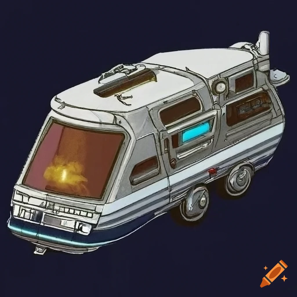 High detail isometric science fiction motorhome on Craiyon